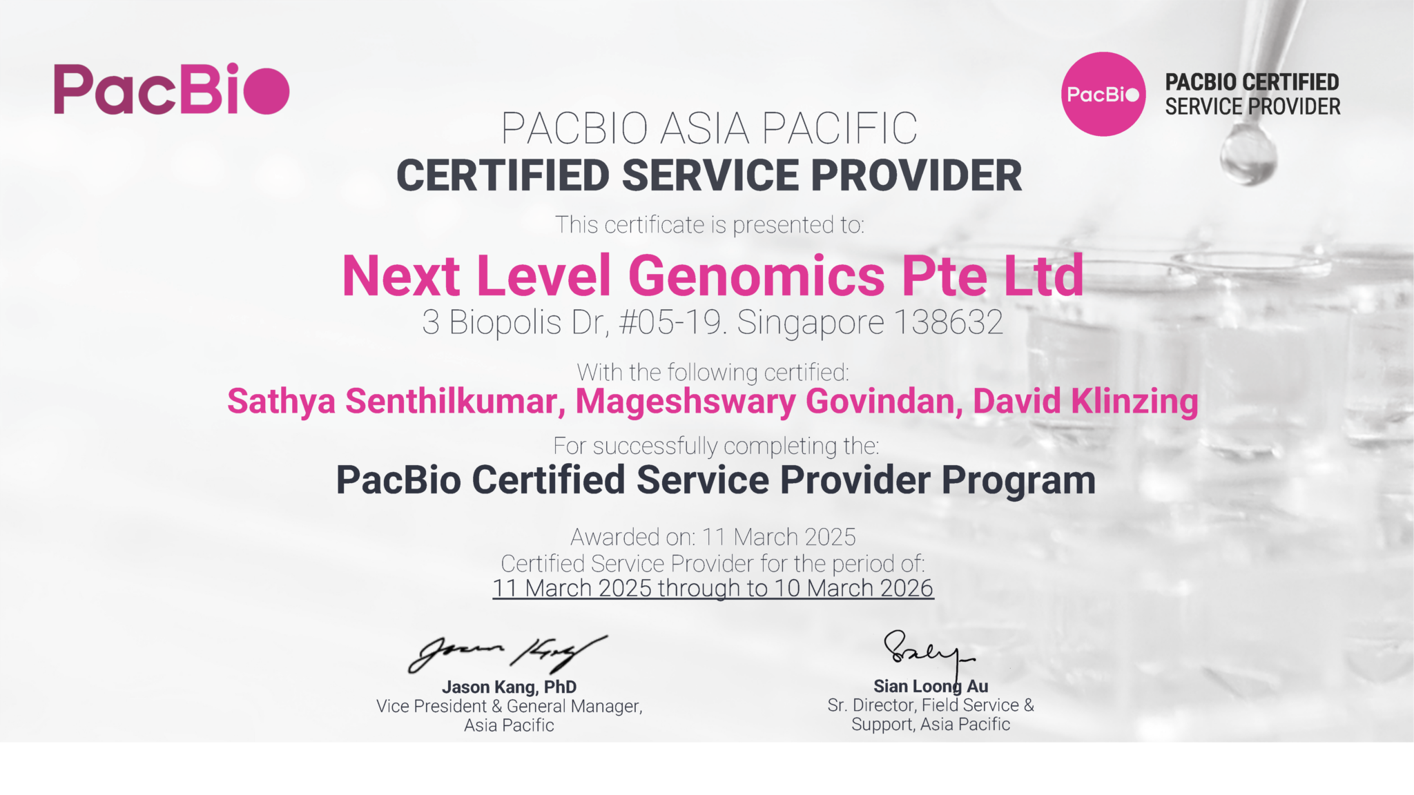 Certifications – Next Level Genomics